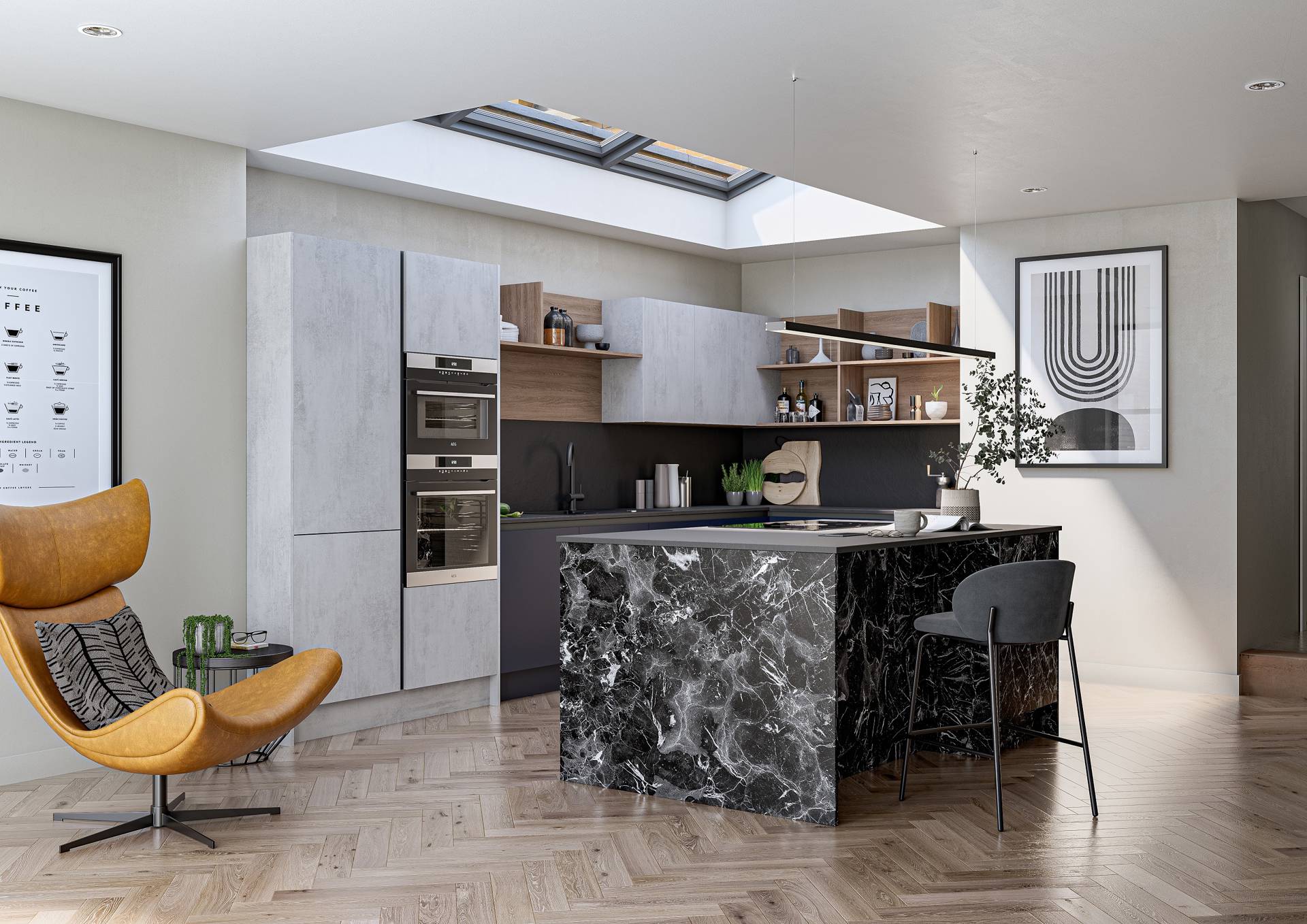 Indigo, Hayward Concrete and Black Marquina